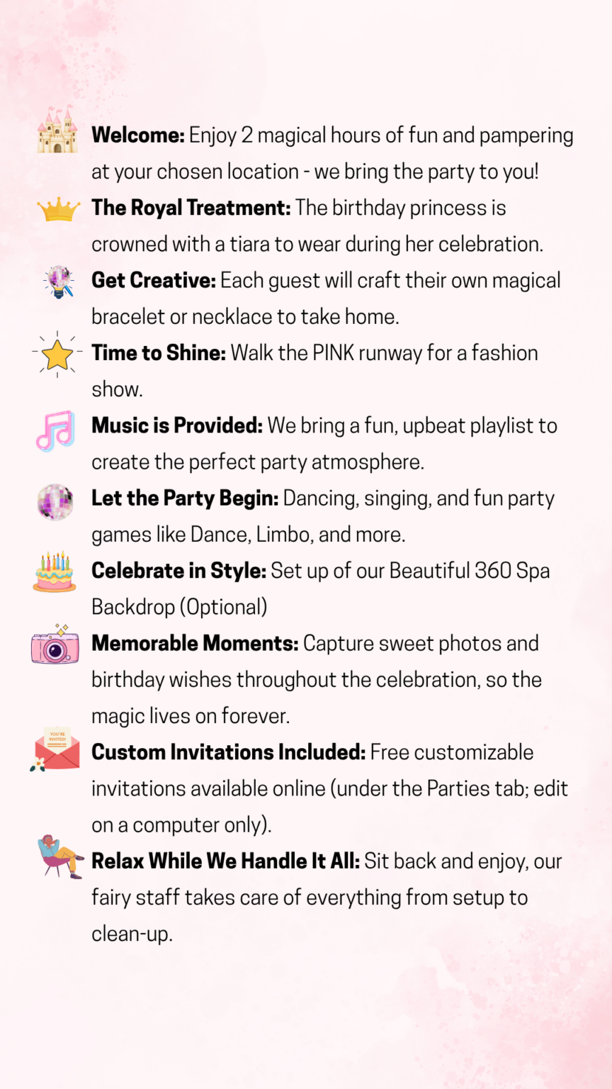 Bithday Party Packages | Little Princess Spa Mobile® Miami Dade